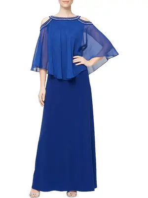 Alex Evenings Alex Evenings Embellished Cold Shoulder Gown Dark Royal