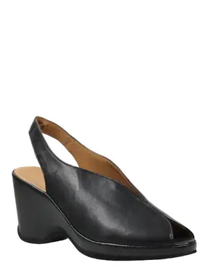 L'AMOUR DES PIEDS L'Amour Des Pieds Odetta Slingback Wedge Black Leather