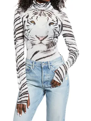 AFRM AFRM Zadie Semi Sheer Turtleneck Blanc Tiger