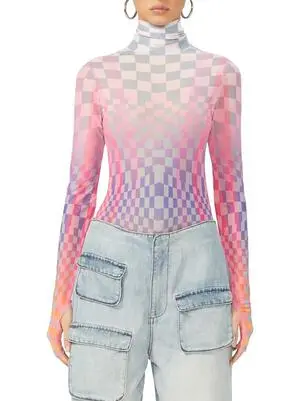 AFRM AFRM Zadie Semi Sheer Turtleneck Grid Ombre
