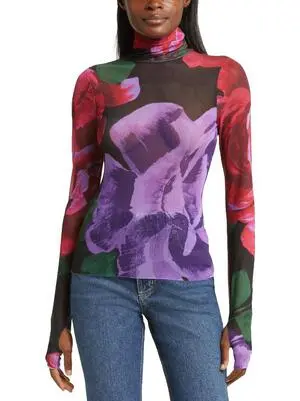 AFRM Zadie Semi Sheer Turtleneck - Oversized Bloom
