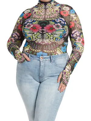 AFRM AFRM Zadie Semi Sheer Turtleneck Placement Butterfly
