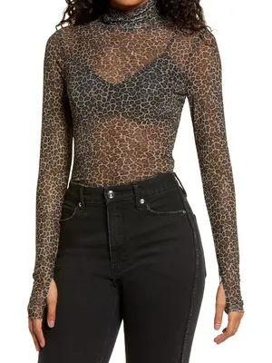 AFRM AFRM Zadie Semi Sheer Turtleneck Vintage Leopard