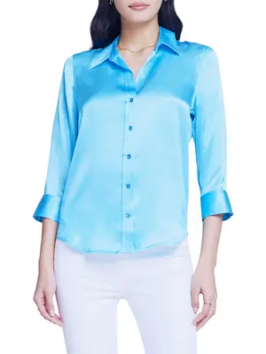 L'Agence L'AGENCE Dani Silk Charmeuse Blouse Aqua