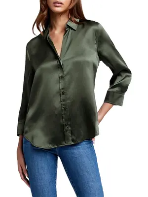 L'Agence L'AGENCE Dani Silk Charmeuse Blouse Beetle