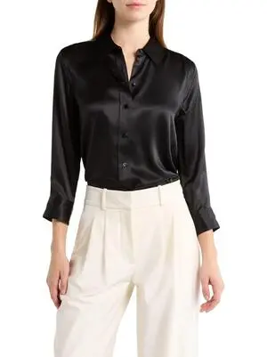 L'Agence Dani Silk Charmeuse Blouse - Black/black