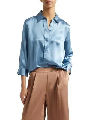 L'Agence L'AGENCE Dani Silk Charmeuse Blouse Blue Mist B