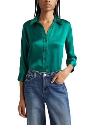 L'Agence Dani Silk Charmeuse Blouse - Bottle Green