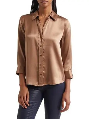 L'Agence Dani Silk Charmeuse Blouse - Cinnamon Swirl