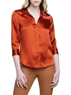 L'Agence L'AGENCE Dani Silk Charmeuse Blouse Clay