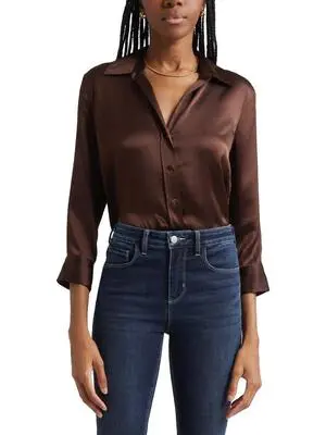 L'Agence Dani Silk Charmeuse Blouse - Coffee Bean
