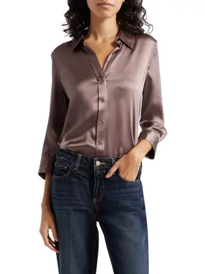 L'Agence L'AGENCE Dani Silk Charmeuse Blouse Deep Taupe