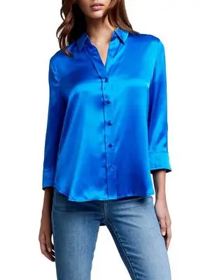 L'Agence L'AGENCE Dani Silk Charmeuse Blouse Electric Blue