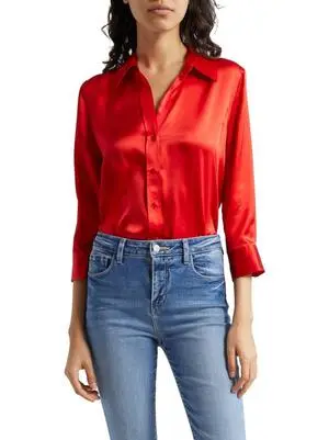 L'Agence L'AGENCE Dani Silk Charmeuse Blouse High Risk Red
