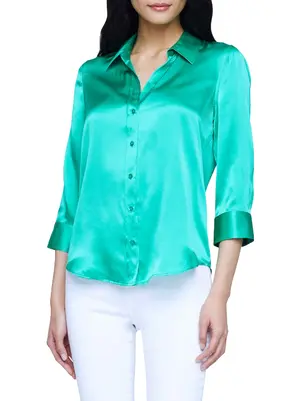 L'Agence L'AGENCE Dani Silk Charmeuse Blouse Jade