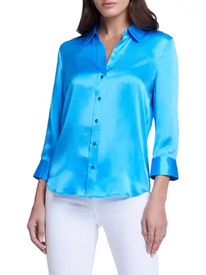 L'Agence L'AGENCE Dani Silk Charmeuse Blouse Neon Blue