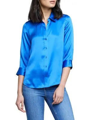 L'Agence L'AGENCE Dani Silk Charmeuse Blouse Palace Blue