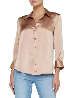 L'Agence L'AGENCE Dani Silk Charmeuse Blouse Pecan