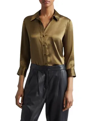 L'Agence L'AGENCE Dani Silk Charmeuse Blouse Pine