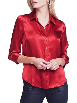 L'Agence L'AGENCE Dani Silk Charmeuse Blouse Red Dahlia