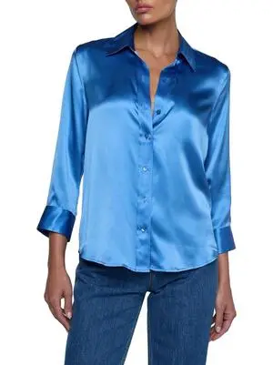 L'Agence Dani Silk Charmeuse Blouse - Regatta Blue