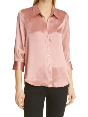 L'Agence L'AGENCE Dani Silk Charmeuse Blouse Rose Tan