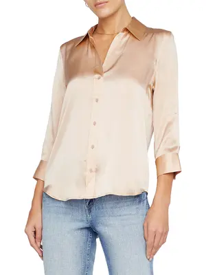 L'Agence L'AGENCE Dani Silk Charmeuse Blouse Toasted Almond