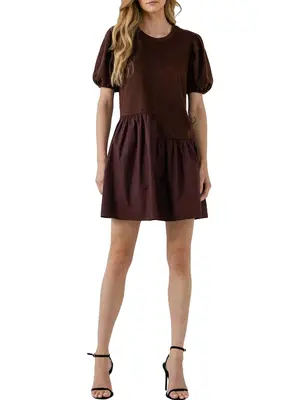 English Factory English Factory Puff Sleeve Mini Dress Brown