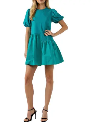 English Factory English Factory Puff Sleeve Mini Dress Emerald