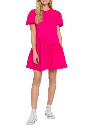 English Factory Puff Shoulder Mini Dress - Fuchsia