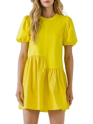 English Factory English Factory Puff Sleeve Mini Dress Lime
