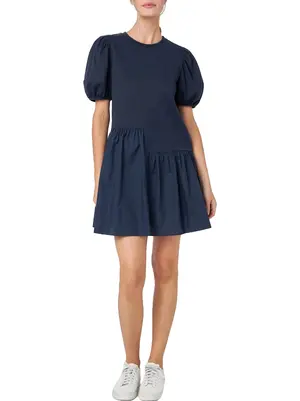 English Factory English Factory Puff Sleeve Mini Dress Navy