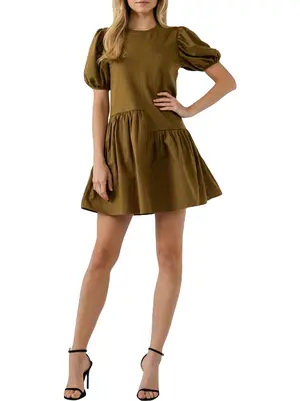 English Factory English Factory Puff Sleeve Mini Dress Olive