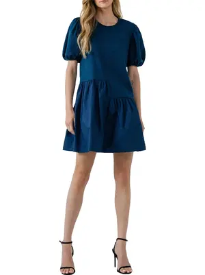 English Factory English Factory Puff Sleeve Mini Dress Teal