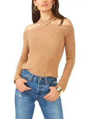 1.State Cross Neck Cold Shoulder Sweater - Wild Oak