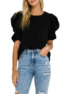 English Factory Puff Sleeve Top - Black