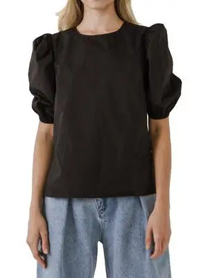 English Factory Puff Sleeve Top - Black