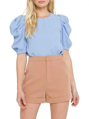 English Factory Puff Sleeve Top - Blue