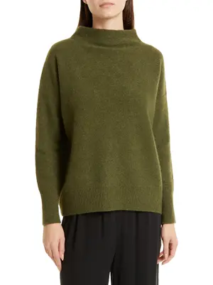 Vince Vince. Boiled Cashmere Funnel Neck Pullover Bay Leaf