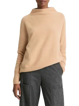 Vince Vince. Boiled Cashmere Funnel Neck Pullover Camel