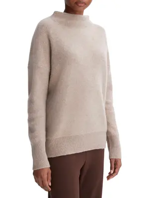 Vince Vince. Boiled Cashmere Funnel Neck Pullover Heather Hazel