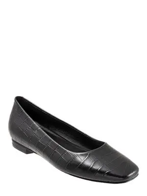 Trotters Honor Leather Flat - Black Croc Print Leather