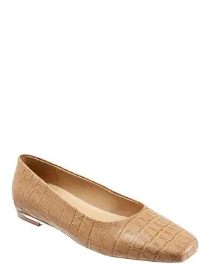 Trotters Honor Leather Flat - Bone Croco Embossed