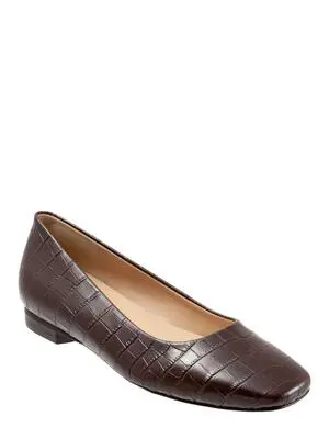 Trotters Honor Leather Flat - Dark Brown Croc Leather