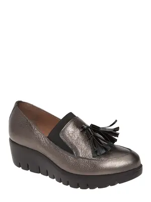 WONDERS Wonders Talla Loafer Wedge Lead Metallic Leather