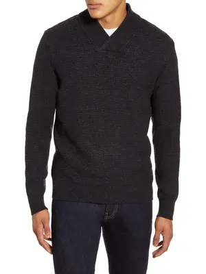 SCHOTT Schott NYC Waffle Knit Wool Blend Pullover Black