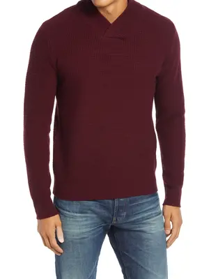 SCHOTT Schott NYC Waffle Knit Wool Blend Pullover Burgundy