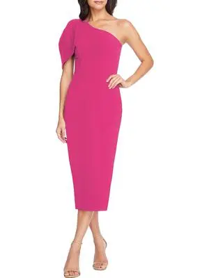 Dress The Population Tiffany One-shoulder Midi Dress - Bright Fuchsia