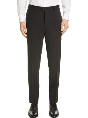 Canali Canali Flat Front Classic Fit Stretch Wool Trousers Black
