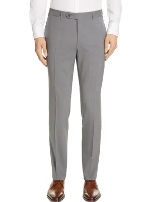 Canali Canali Flat Front Classic Fit Stretch Wool Trousers Grey